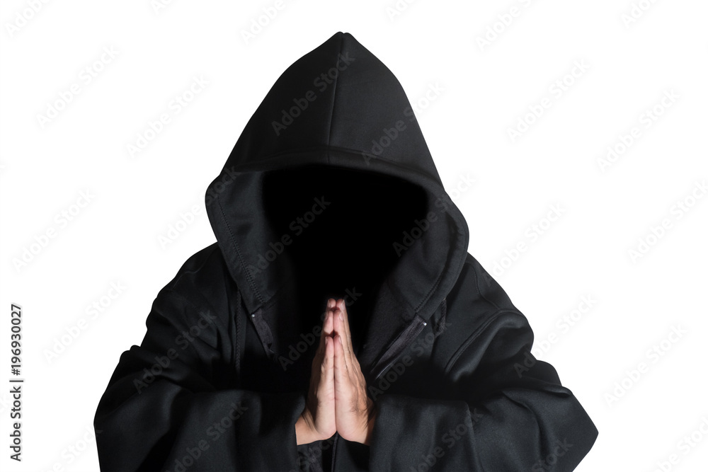 Man in hood / Hooded man in shadow on white background. Stock Photo ...