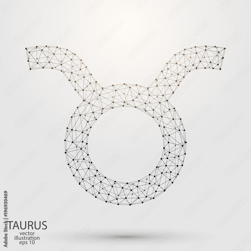 Sign of the zodiac Taurus composed of 3D triangles, lines, dots and ...
