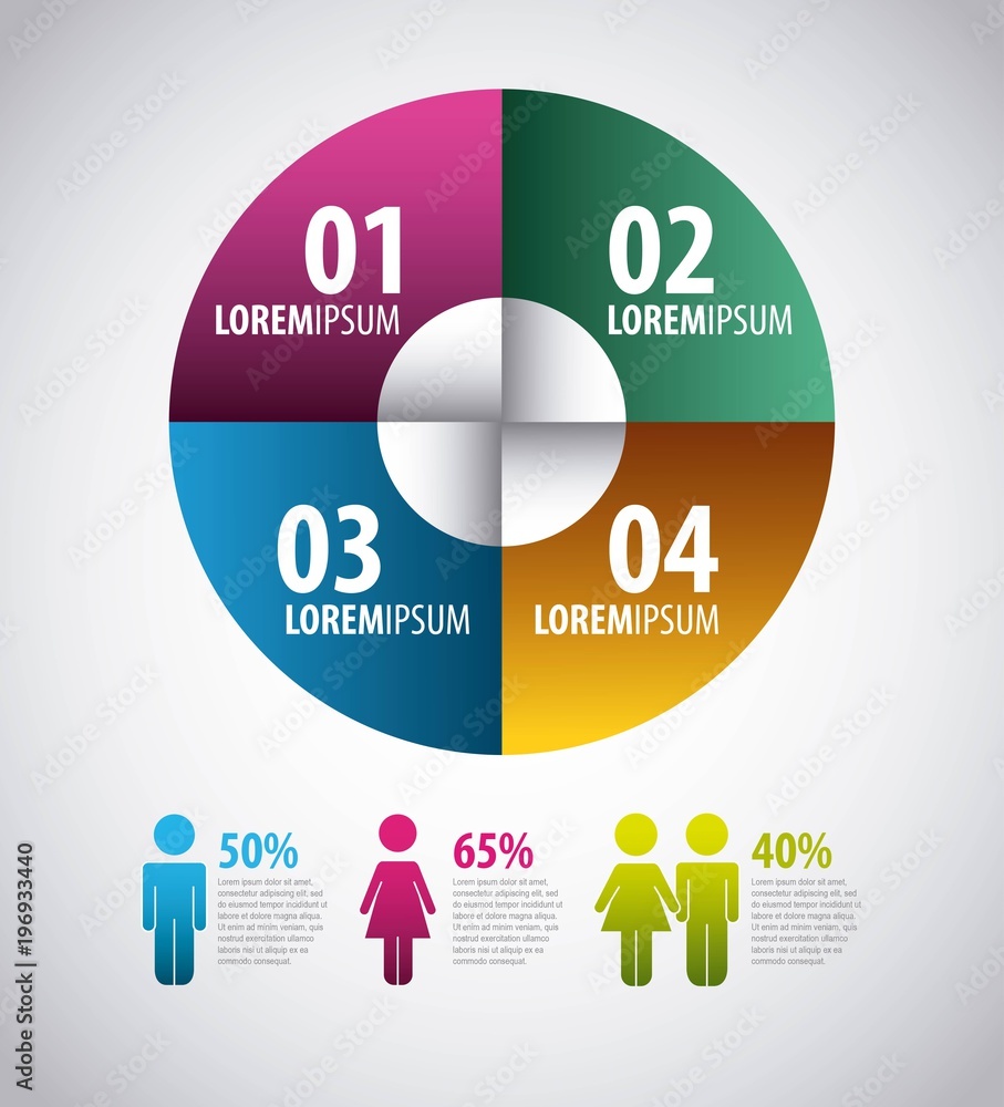 infographics pie chart diagram people percentage steps vector ...