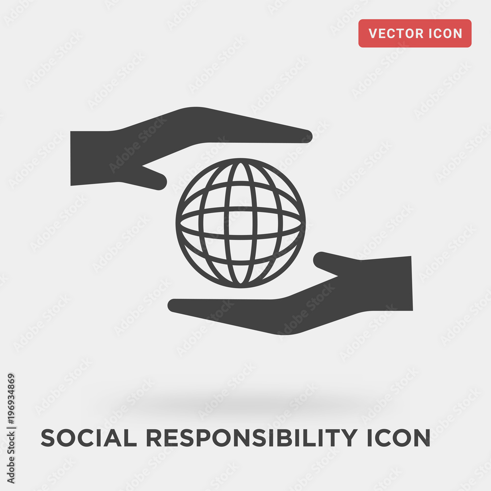 social responsibility icon on grey background, in black, vector icon ...