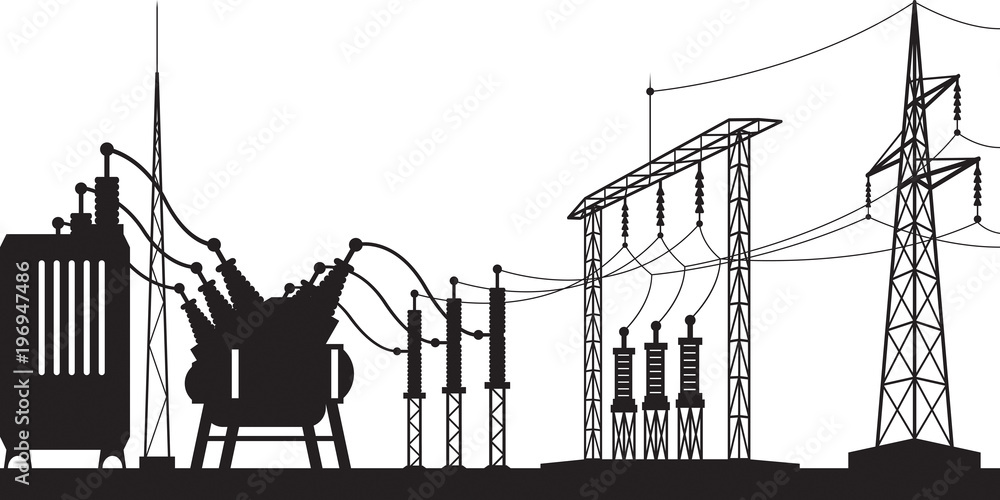 Power grid substation - vector illustration Stock Vector | Adobe Stock