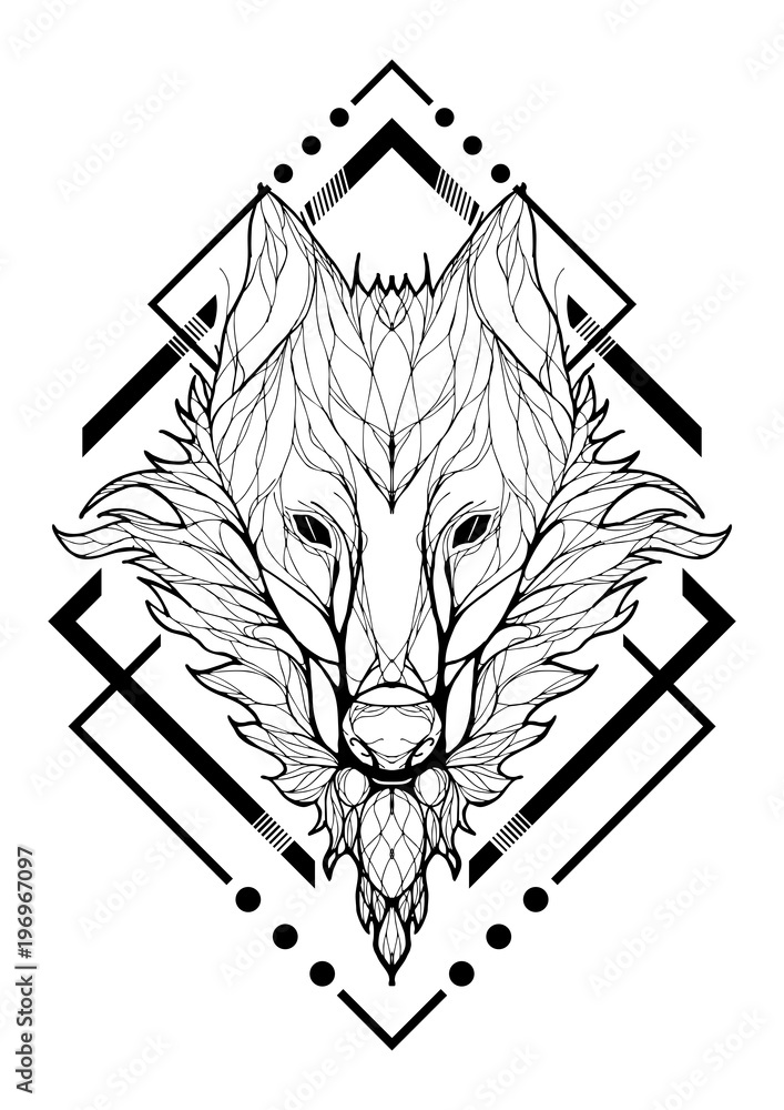 Wolf lined design tribal from branch decorative with basic Aztec ...