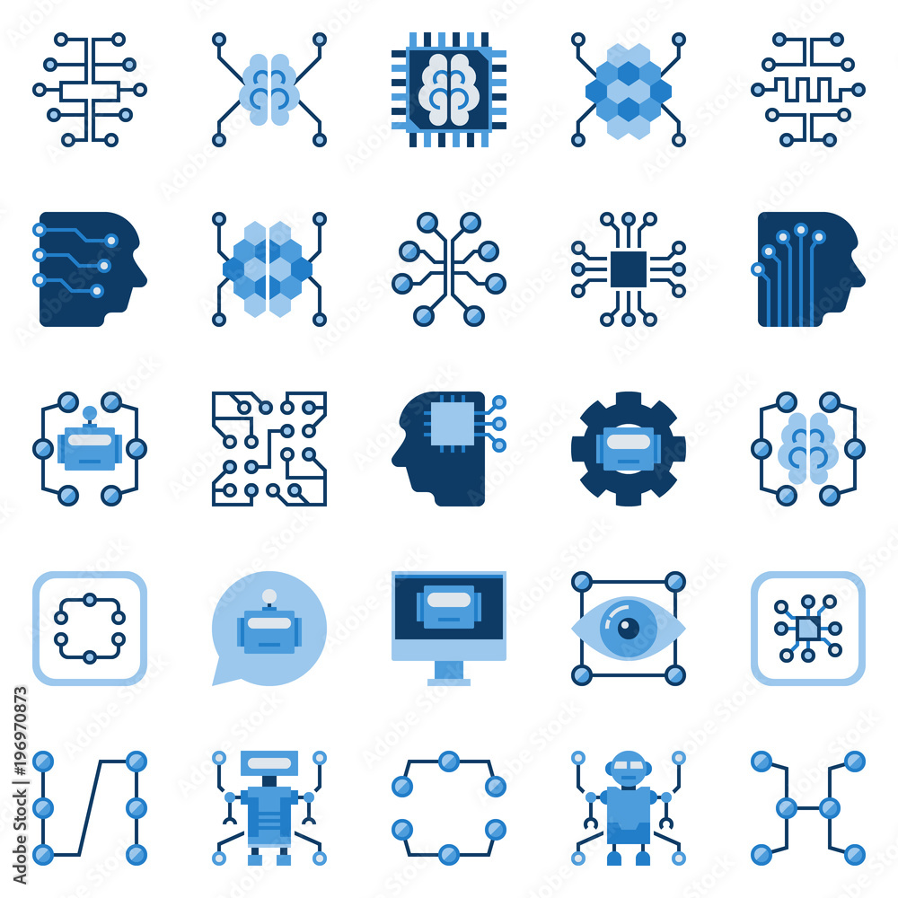 Artificial intelligence flat icons set. Vector AI symbols Stock Vector | Adobe Stock