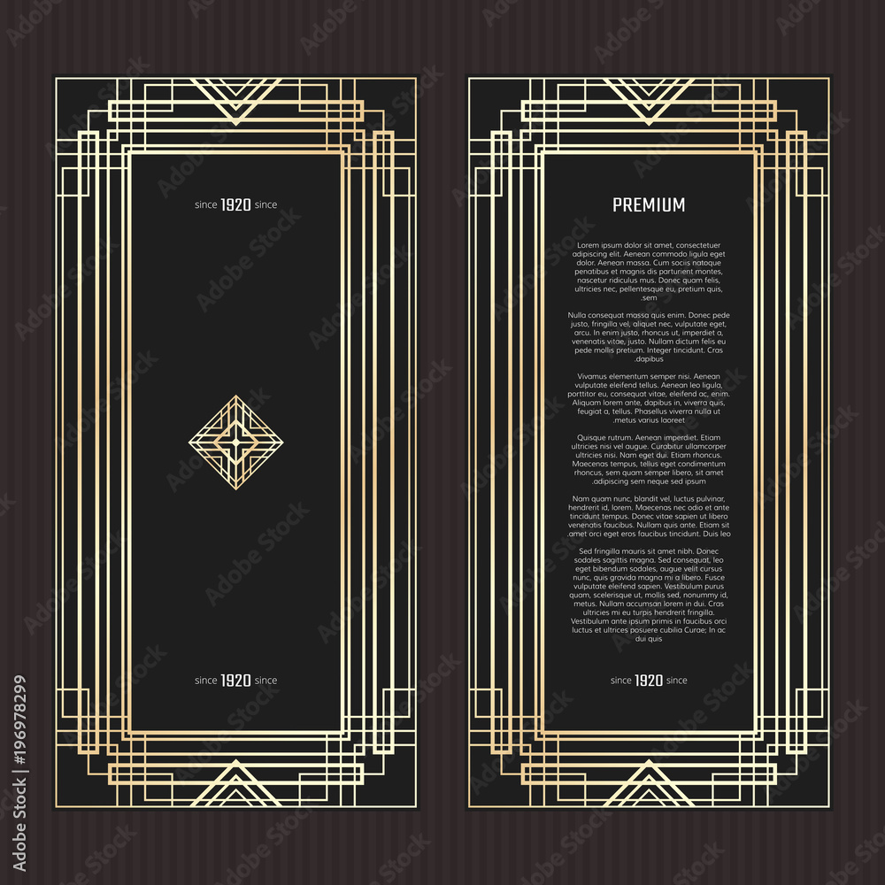 Vector geometric cards in Art Deco style. Light golden flyers. Premium ...
