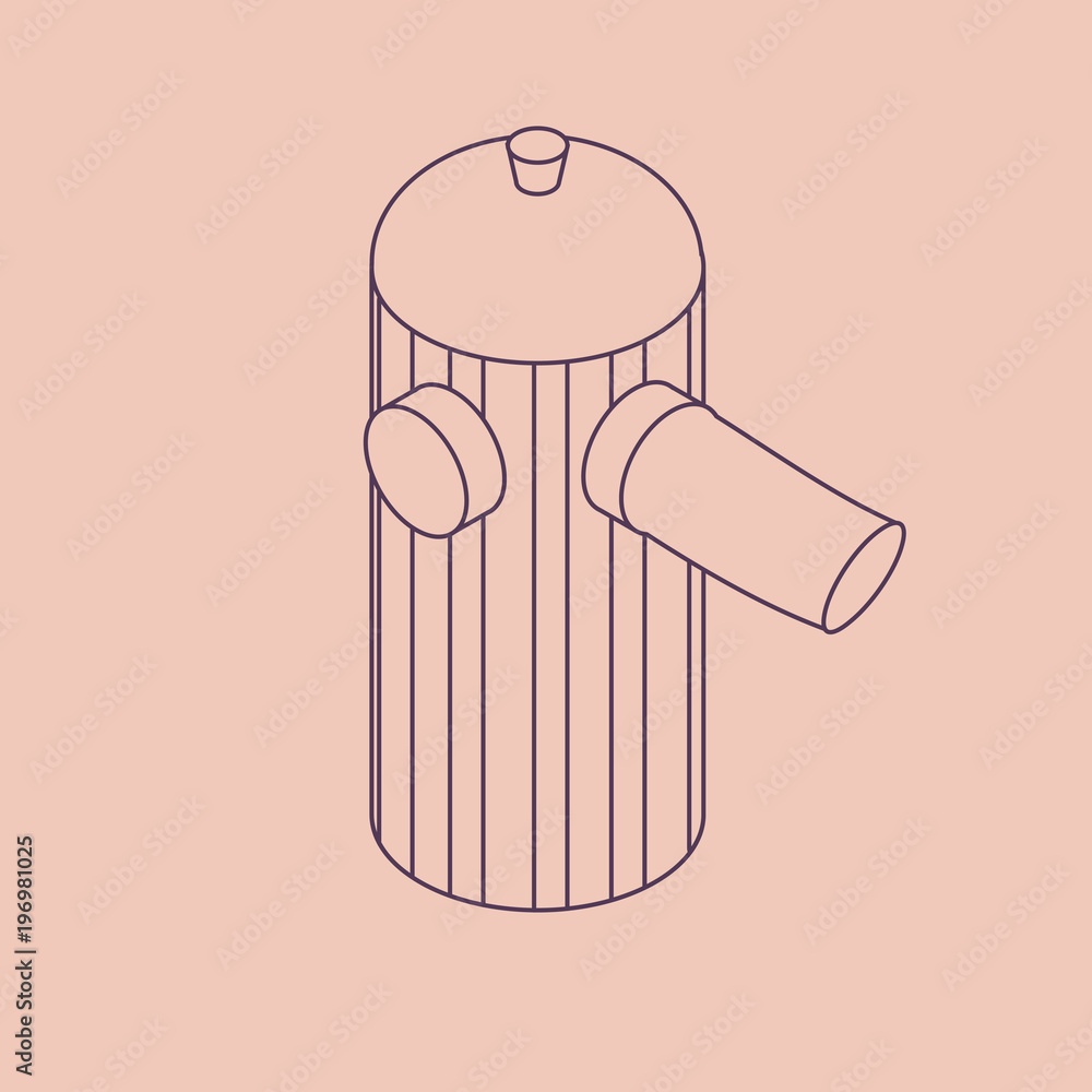 Vector illustration thin line sketch with 3D coffee CAFETIERE FRENCH ...