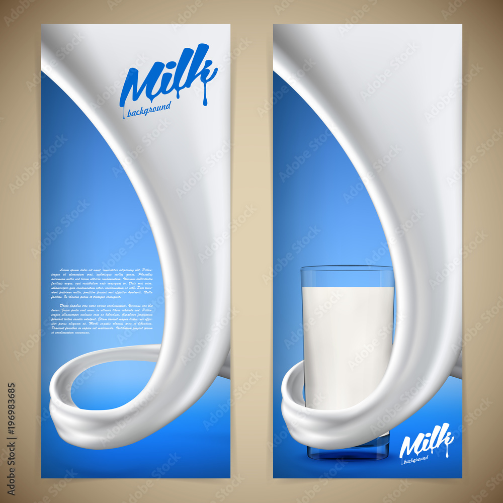 Milk design flyer vector illustration with full glass in milk or cream ...