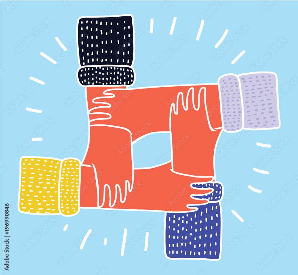 Friendship Circle. Four Hands Holding Each Other as an Interracial ...