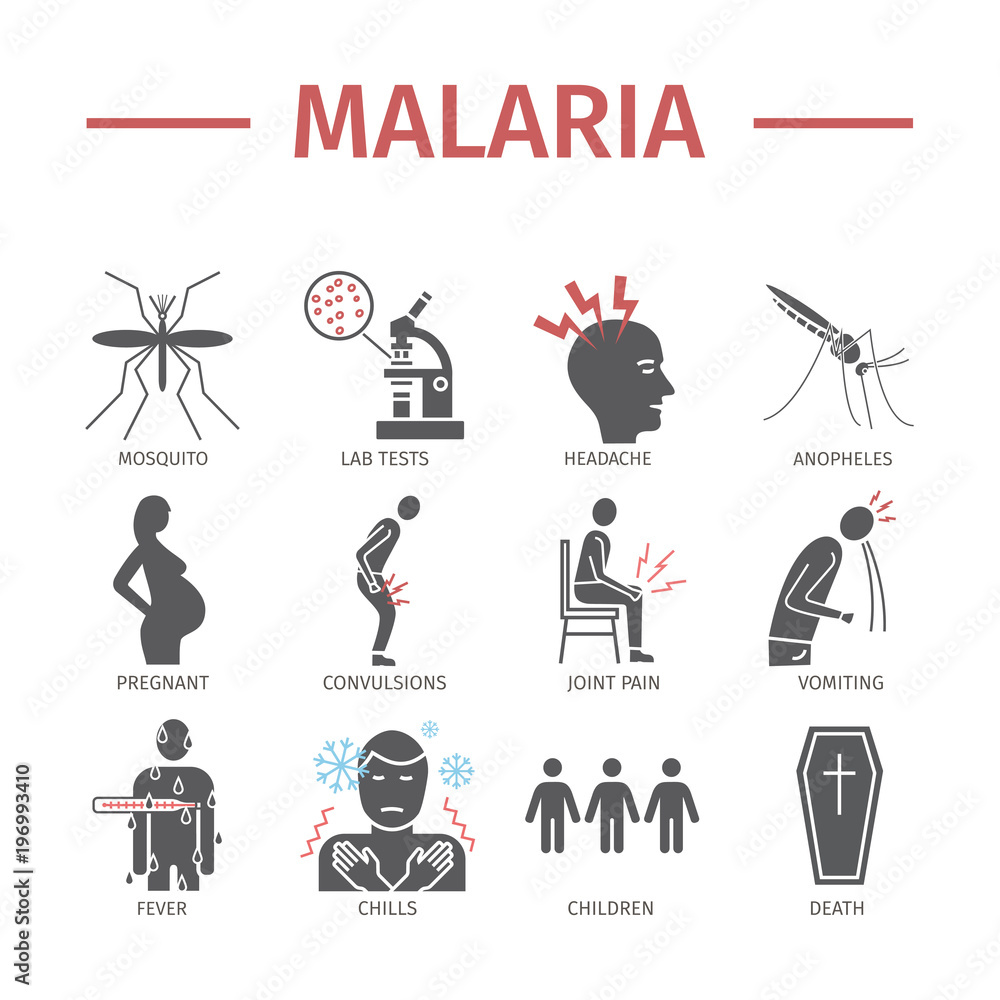 Malaria flat icon Infographics. Symptoms, Vector signs for web graphics ...
