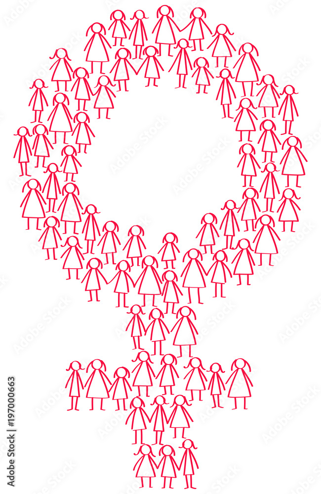 Vector illustration of red stick figures standing in shape of female ...