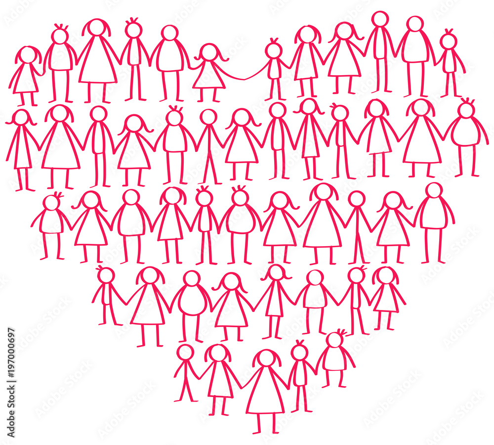 Vector illustration of red male and female stick figures standing in ...