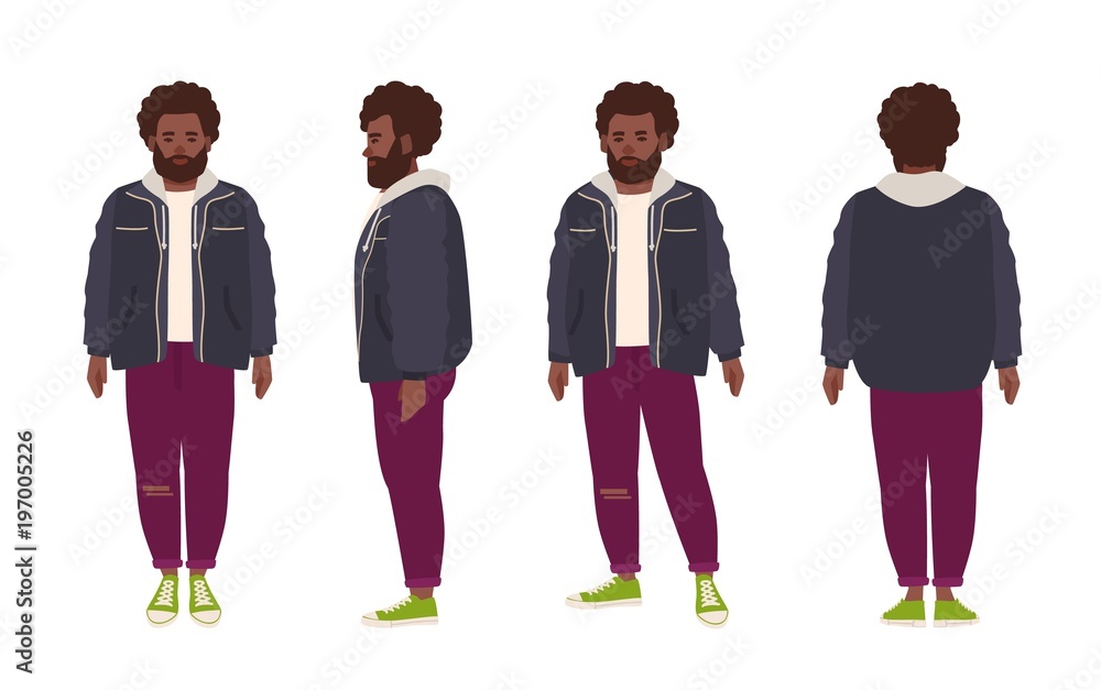 Thick bearded african american man dressed in jeans and jacket. Fat ...