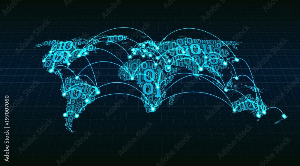 Abstract World Map From Digital Binary Code On A Grid Background Global Internet Transactions