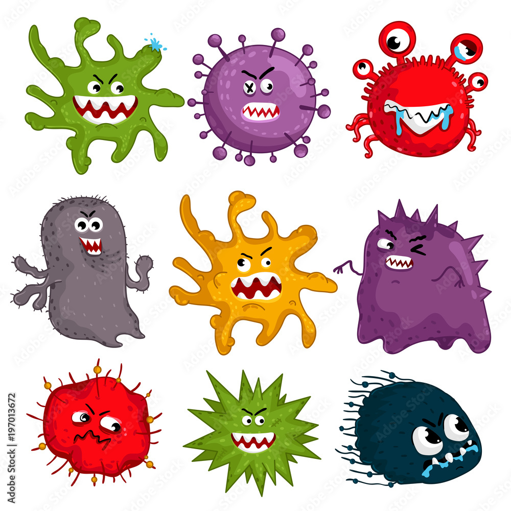 Cartoon viruses characters isolated vector illustration on white ...