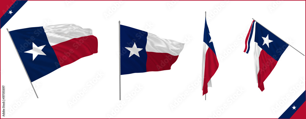 Set of Texas state waving flag in solemn or proud style. Vector ...