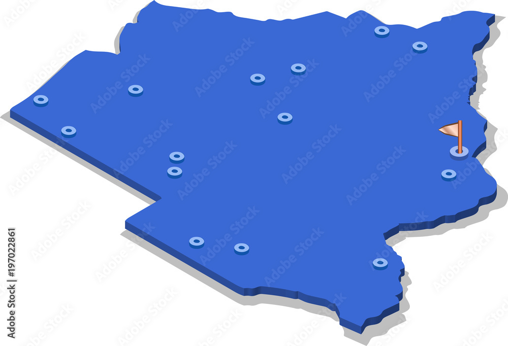 3d isometric view map of Botswana with blue surface and cities ...