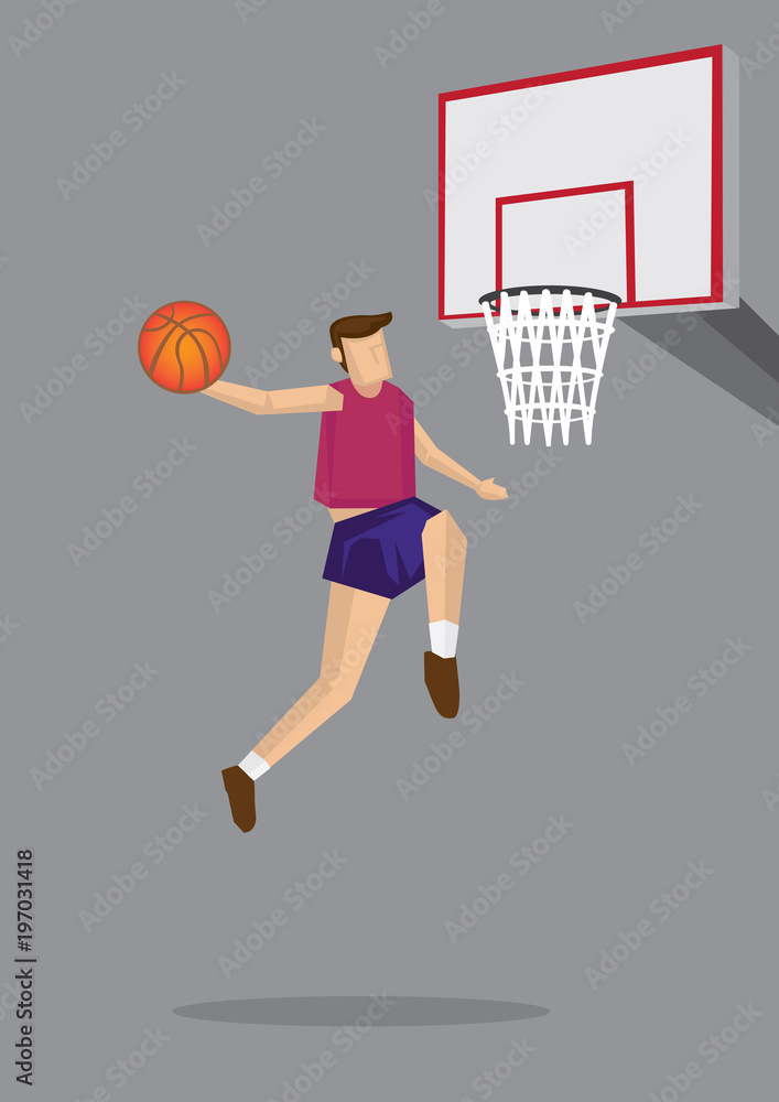 Basketball Player Leaps Up in Mid Air Vector Cartoon Illustration Stock ...