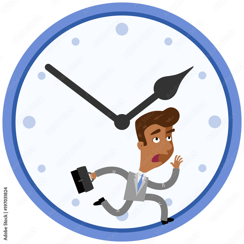 Vector illustration of panicking asian cartoon businessman running ...