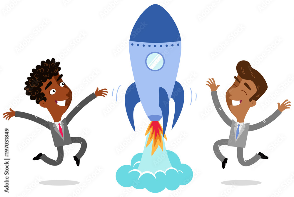 Vector illustration of cartoon business people cheering and celebrating ...