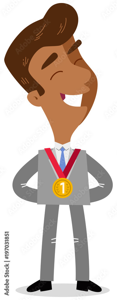 Vector illustration of proud asian cartoon business man standing with ...