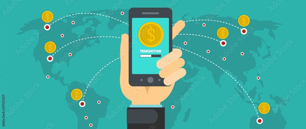 Sending money banner. Flat illustration of sending money vector banner ...