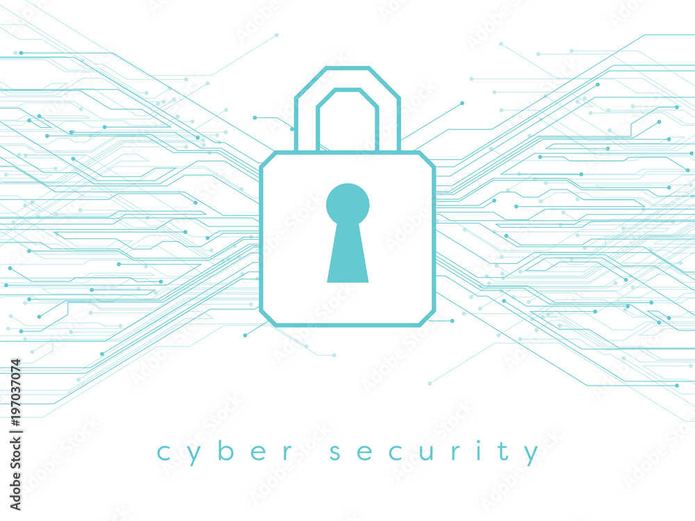 Data, online, cyber security vector illustration with padlock and ...