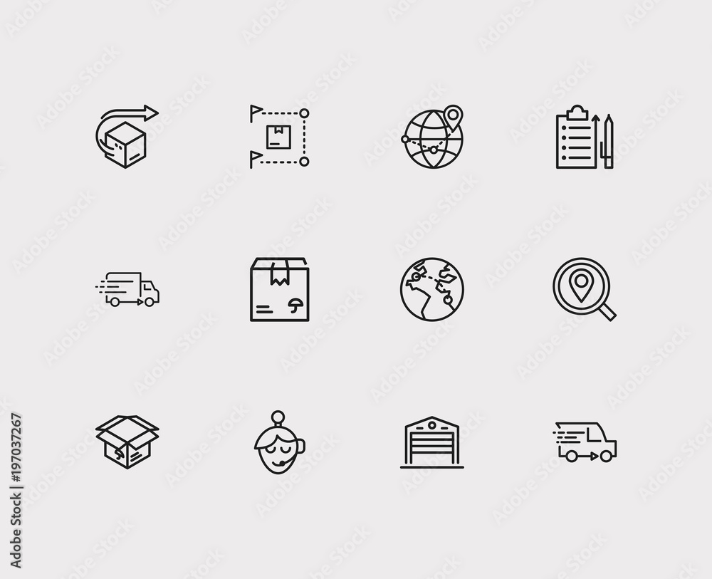 Cargo icons set with delivery, delivery network and delivery box. Set ...