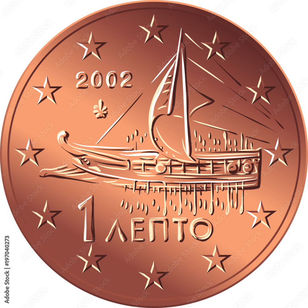 Vetor de Greek money bronze coin one euro cent with the image of An ...