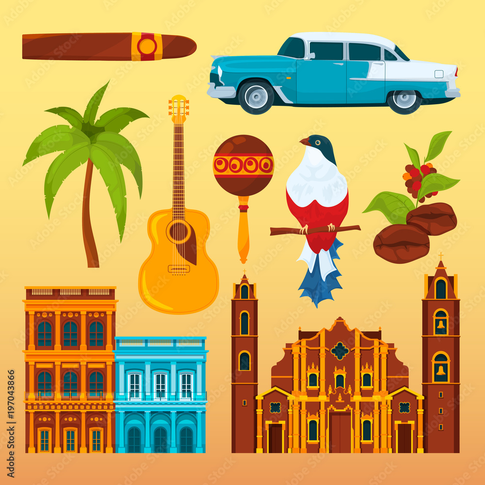 Havana cigar and others differents cultural objects and symbols of Cuba ...