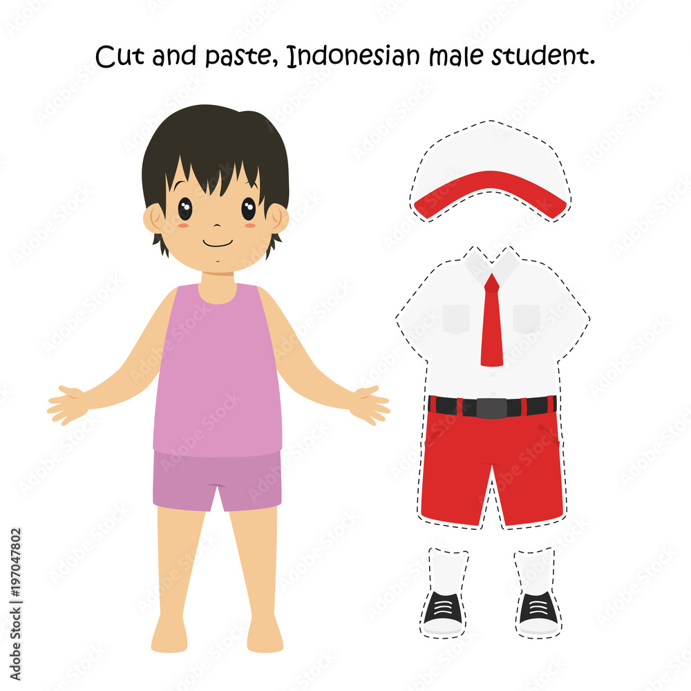 cut and paste Indonesian male student uniform. printable cut and paste ...