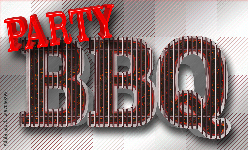 Stock Illustration - BBQ Party Bright Red Text: Party, Text: BBQ in the ...
