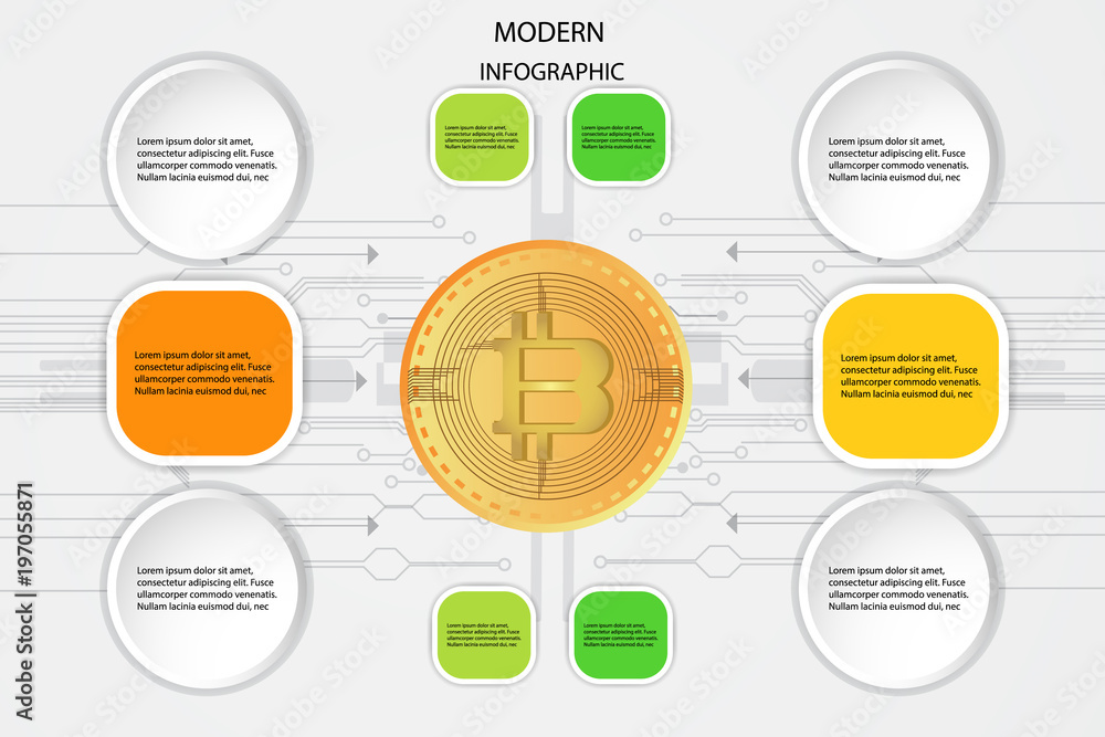 Bitcoin Digital currency Golden coin and business info arrow graphic ...