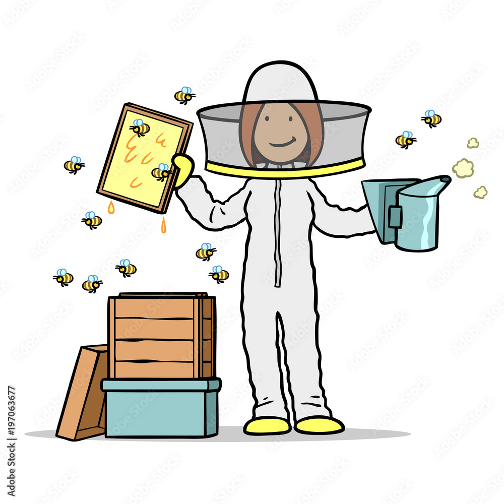 Cartoon Frau als Imkerin in Imkerei Stock Illustration | Adobe Stock
