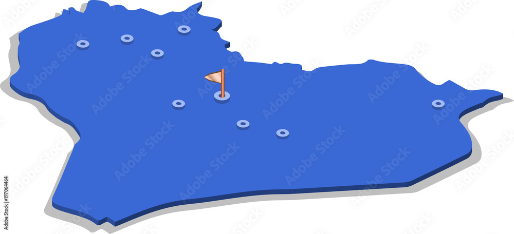 3d isometric view map of Iraq with blue surface and cities. Isolated ...