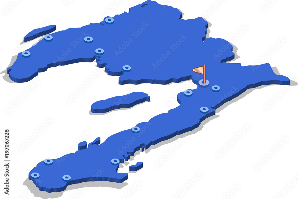 3d isometric view map of Haiti with blue surface and cities. Isolated ...