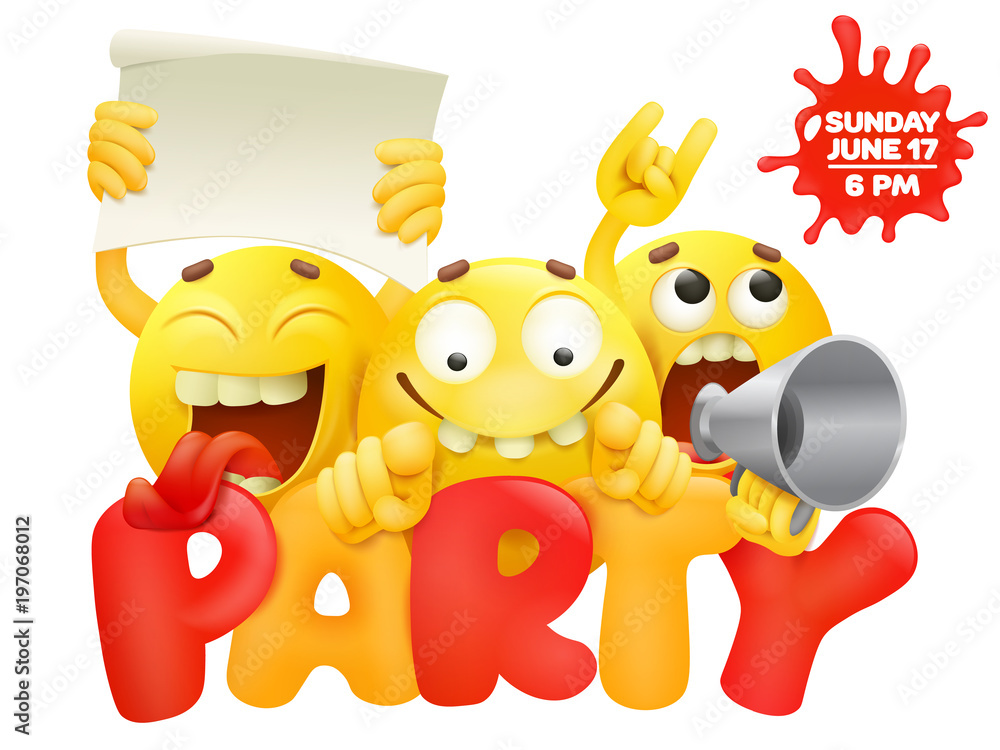 Party invitation card template with three emoji characters Stock Vector ...
