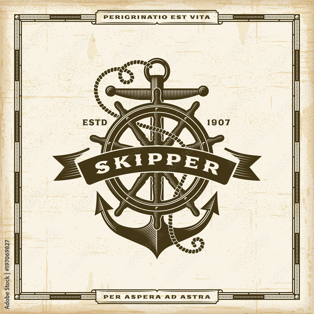Vintage Skipper Label. Editable EPS10 vector illustration in retro ...