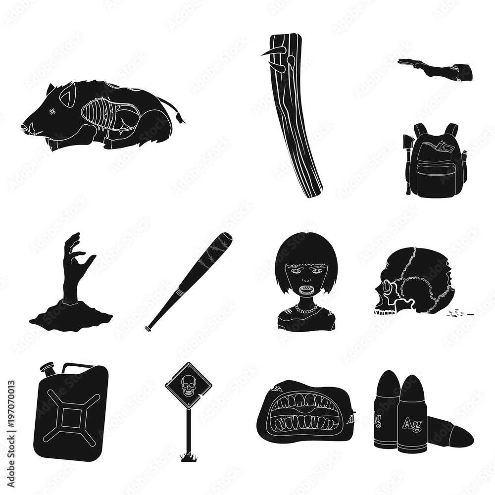Zombies and Attributes black icons in set collection for design. Dead ...