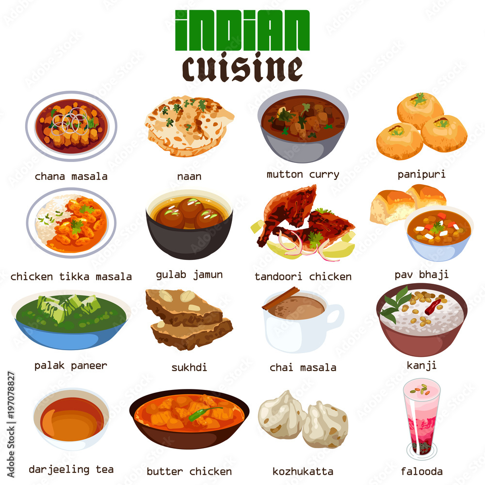Indian Food Cuisine Illustration Stock Vector | Adobe Stock