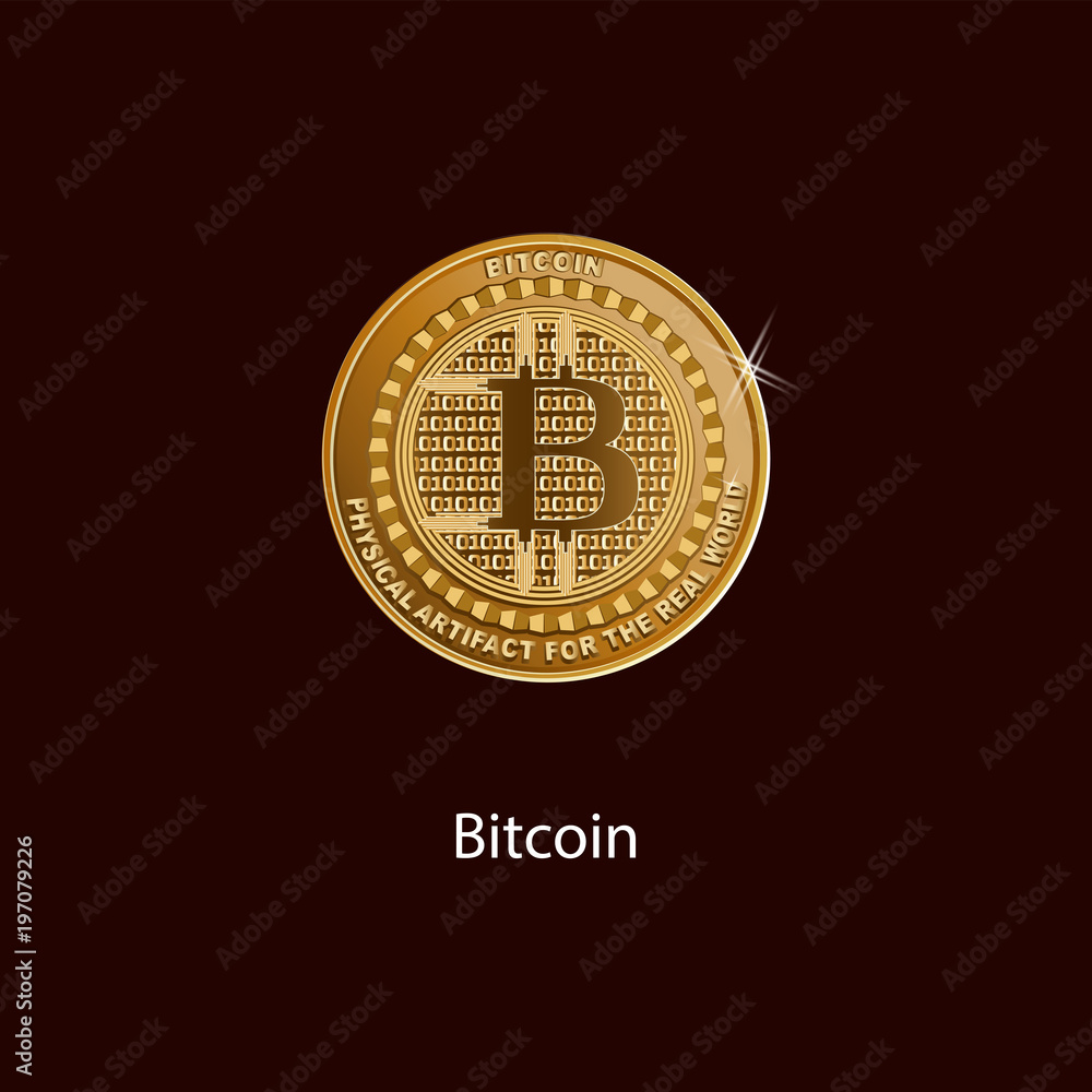 Bitcoin is a symbol of a physical coin. Gold sign of crypto currency on ...