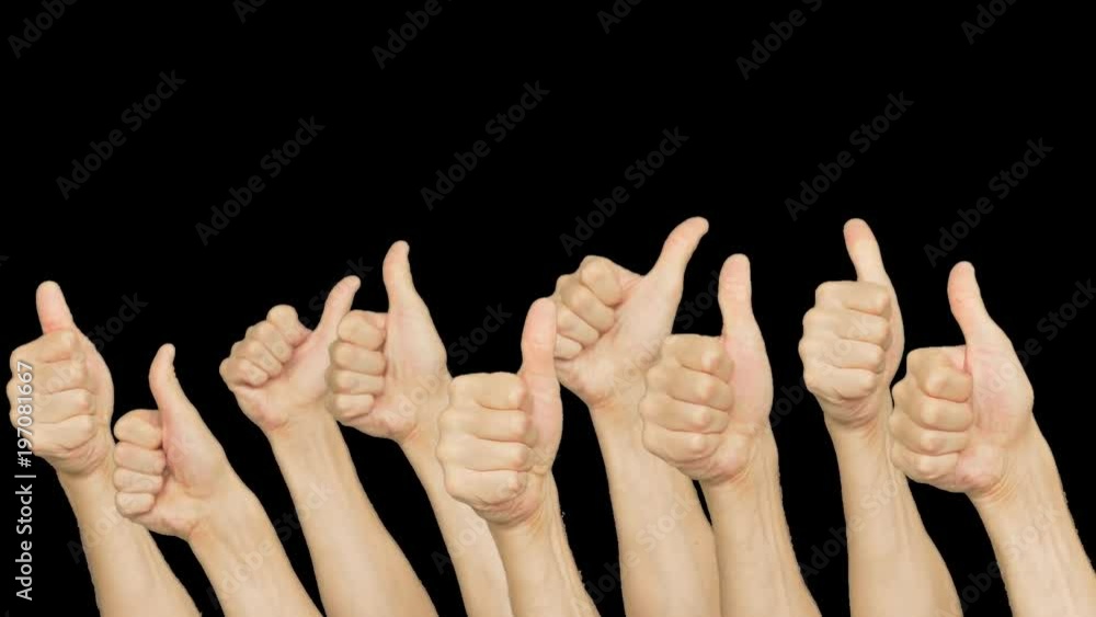 People crowd group showing thumb up on green chroma key background ...