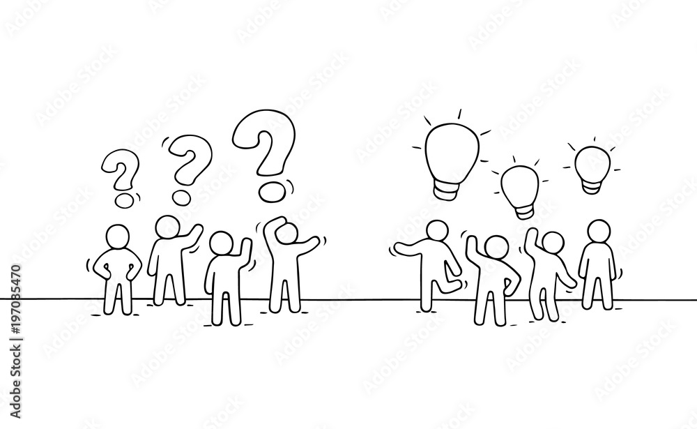 Cartoon working little people with thinking signs. Stock Vector | Adobe ...