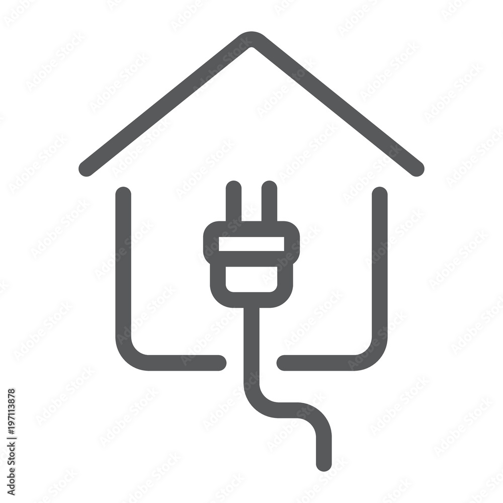 Electricity home line icon, real estate and home, plug sign vector ...