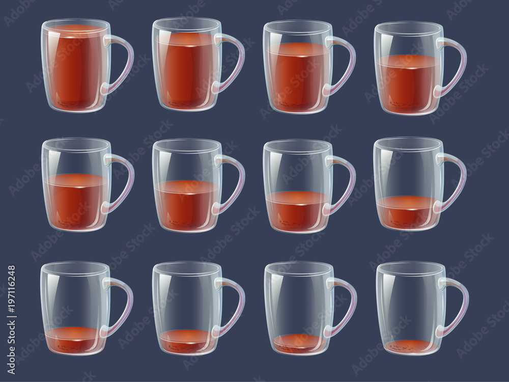 Poster Sprite sheet animation drink - full, half full, empty clear glas ...