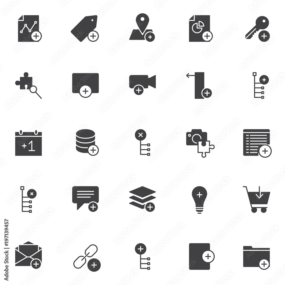 Add elements vector icons set, modern solid symbol collection, filled ...