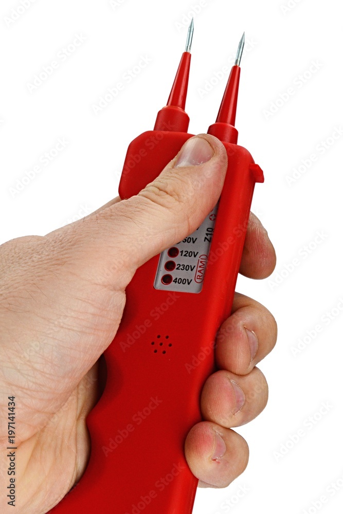 Red compact electric live voltage detector with needle shaped probes ...