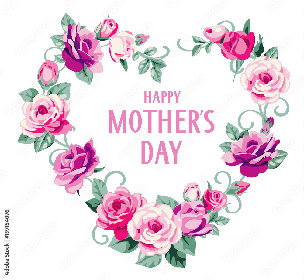 Happy Mothers Day Text Decorative Holiday Card With Vintage Flowers
