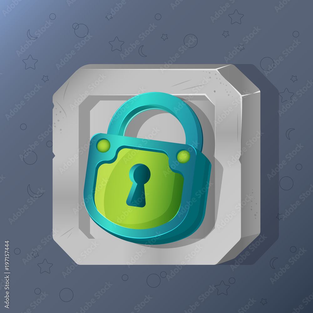 Game icon of padlock in cartoon style. Bright design for app user ...
