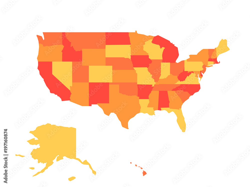 Map of United States of America, USA, in four shades of orange. Simple ...