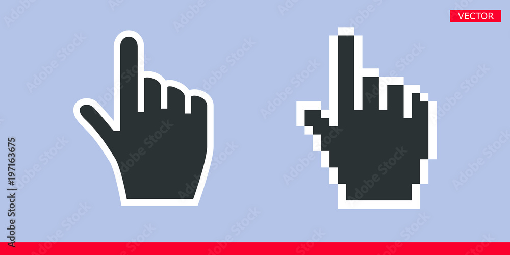 Black pointer index finger pixel and no pixel modern hand cursors sign ...