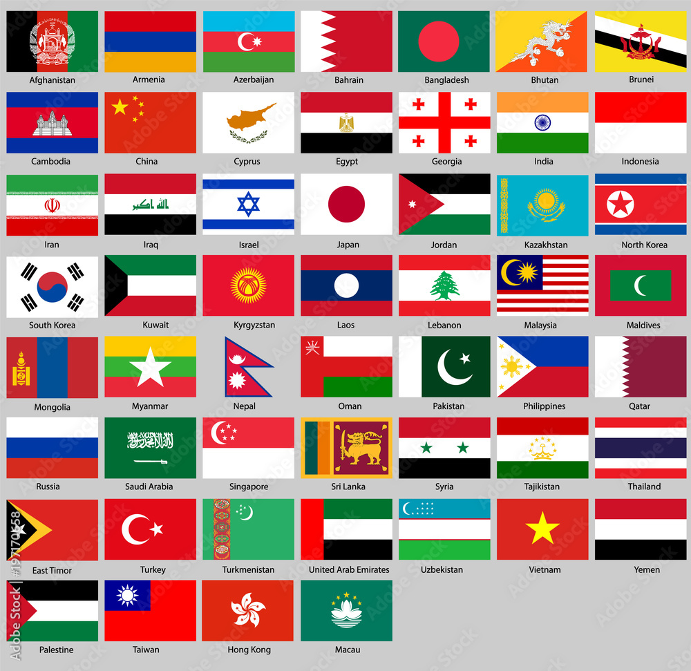 all flags of Asia Stock Vector | Adobe Stock